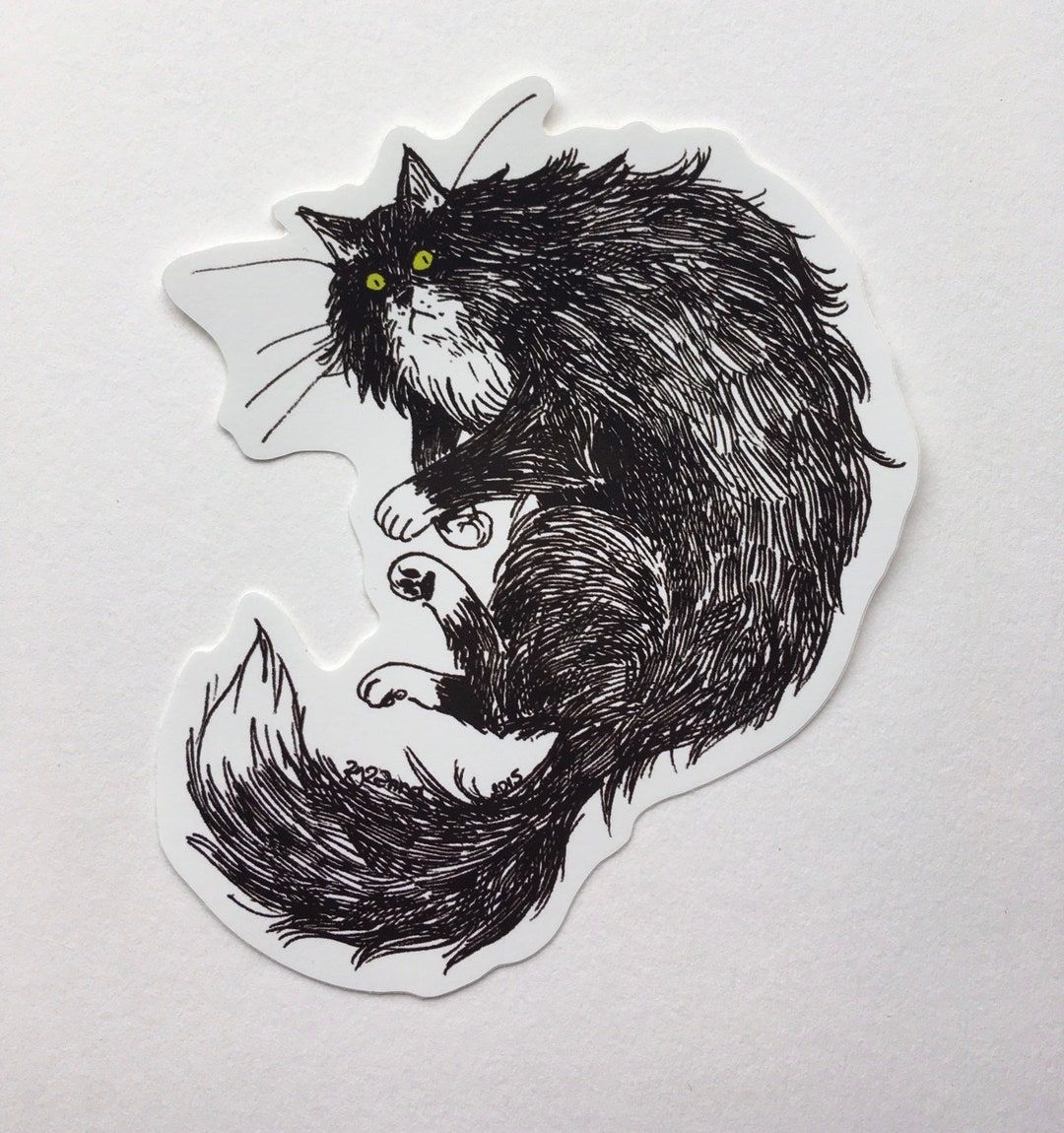 Very Fluffy Surprised Cat Vinyl Sticker - Etsy