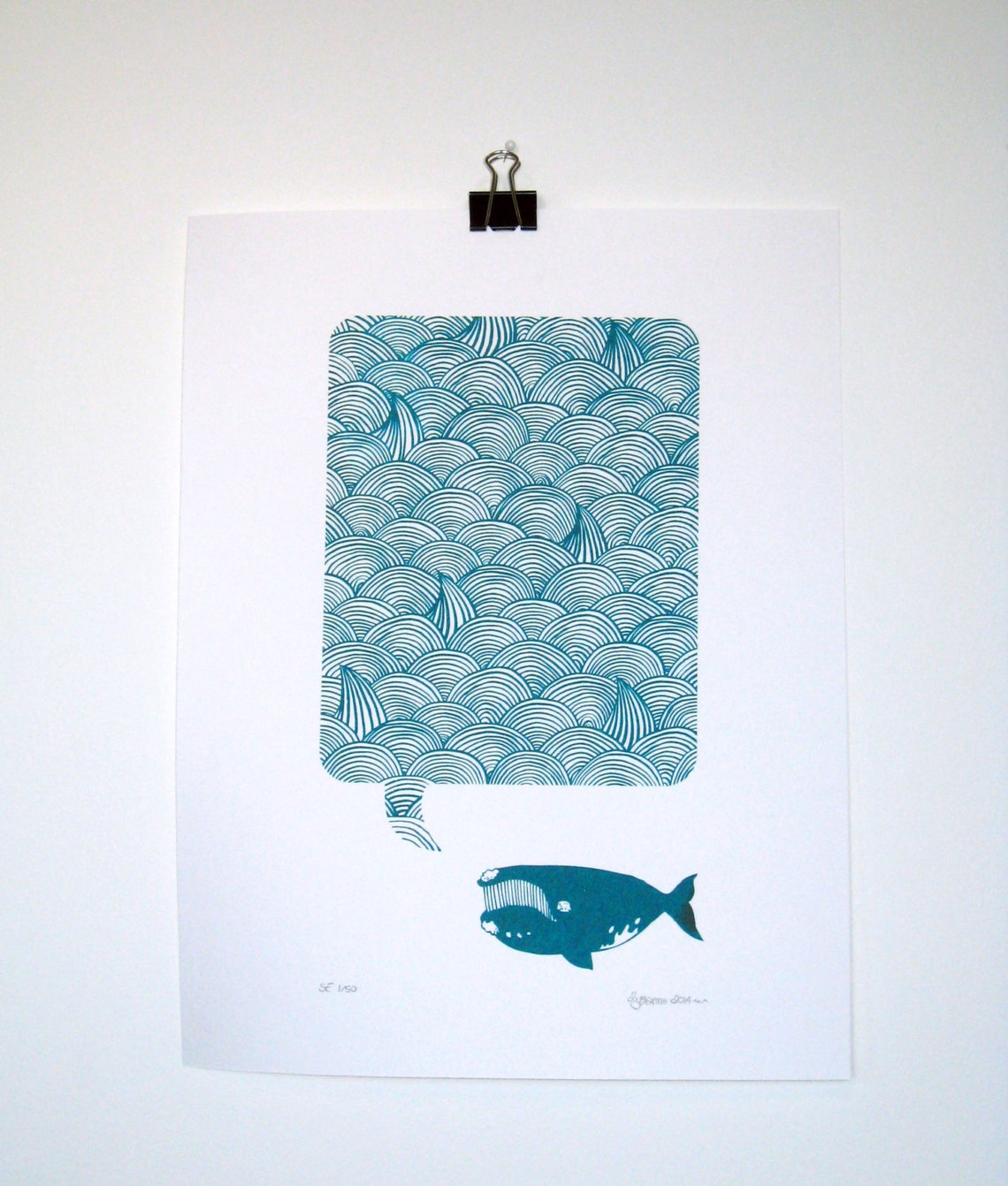 Whale Song Original Limited Edition Screenprint in Navy Aqua - Etsy