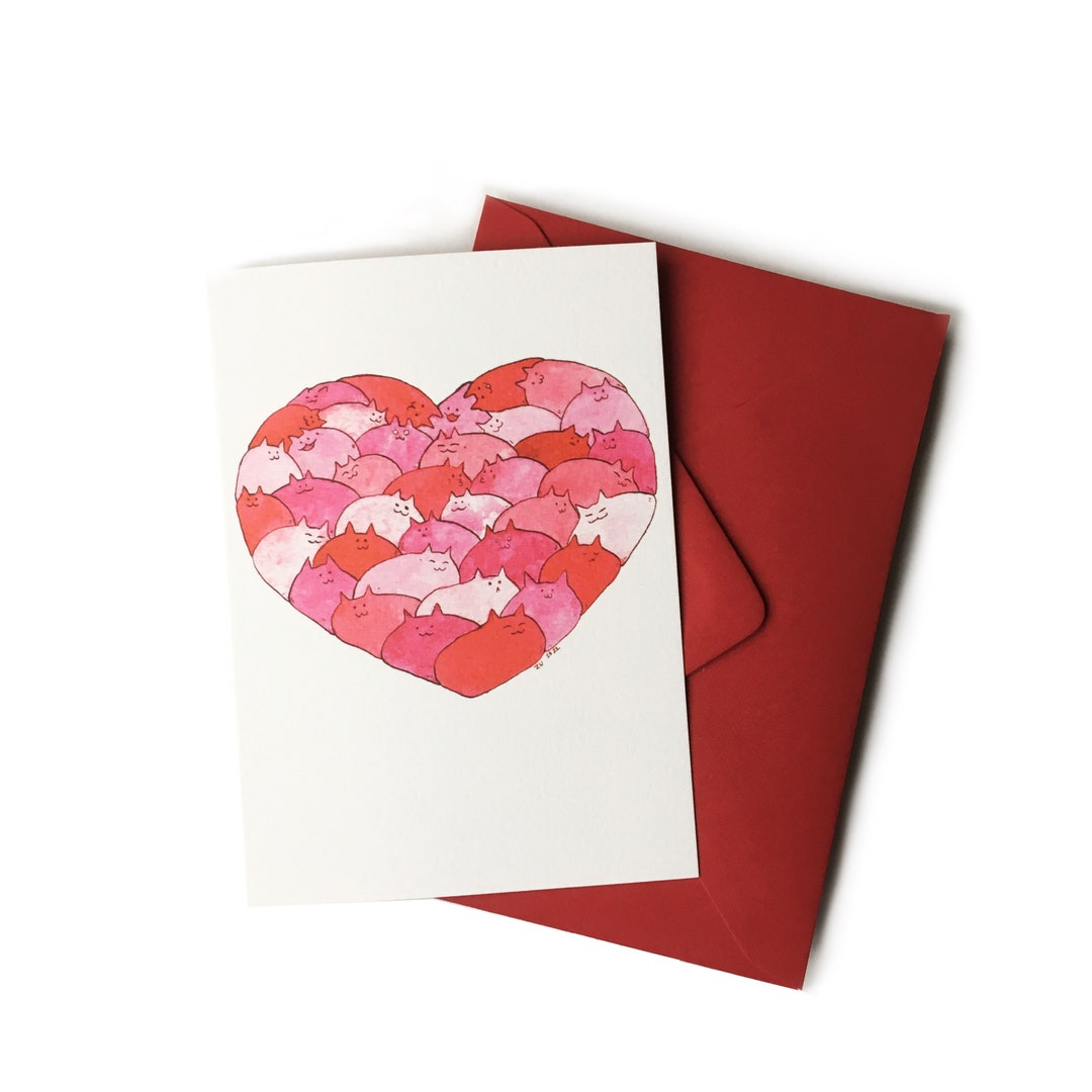 Cat Heart Card - Etsy