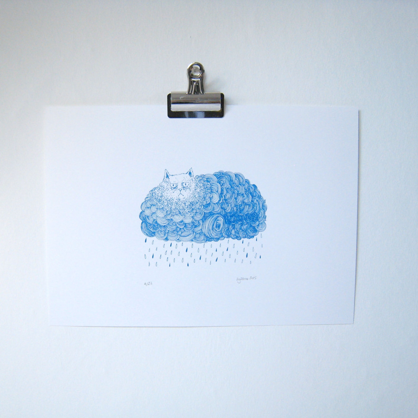 Grumpy Rainy Cat Cloud in Blue Screen Print - Etsy