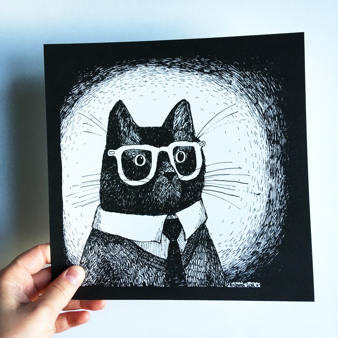 Mr Cat is Going to Work Cat Wearing Glasses Print of an | Etsy