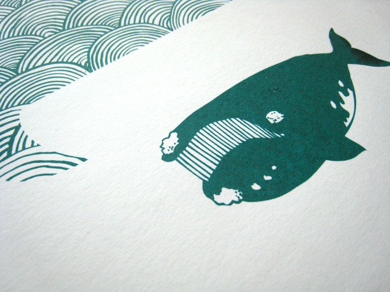 Whale Song Original Limited Edition Screenprint in Navy Aqua - Etsy