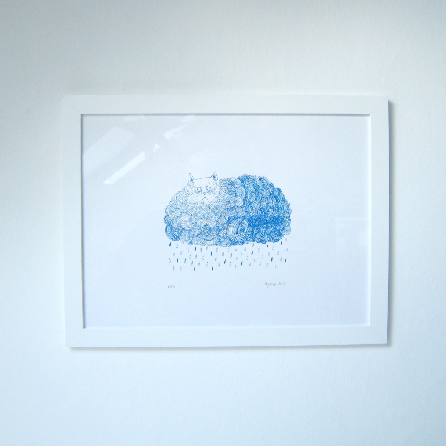 Grumpy Rainy Cat Cloud in Blue Screen Print - Etsy