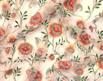 Peach Sequin Net Embroidery Fabric Indian Saree Embroidered - Etsy