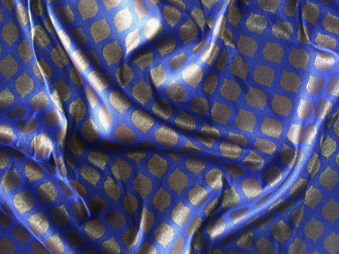 Indian Brocade Fabric, Blue and Gold Brocade Fabric, Gold Leaf Style ...