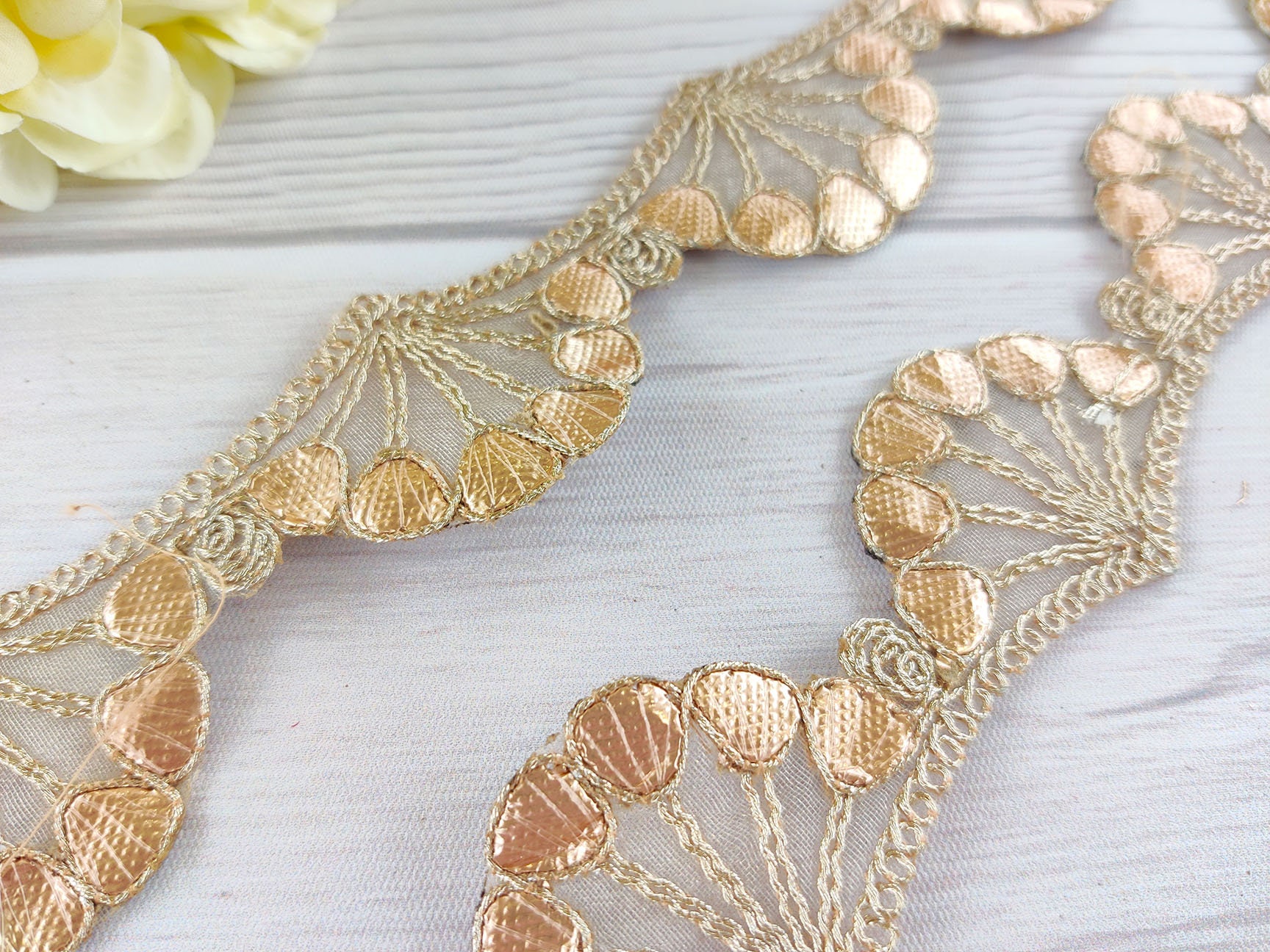 Indian Trim, Gold Lace, Floral Border, Threadwork, Cutwork Trim, Craft ...