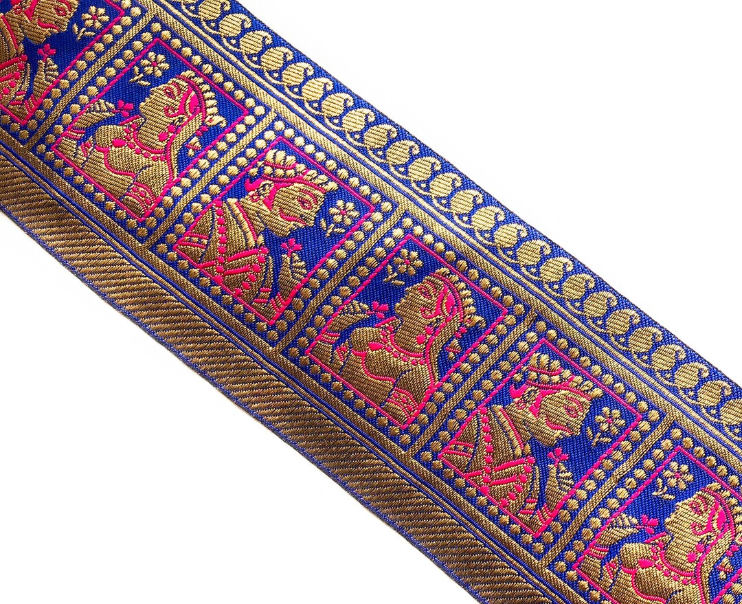 Indian Sari Trim, Jaquard Border, Boho Saree Trim, Blue Woven Fabric ...