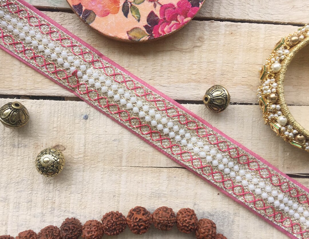 Peach and Gold Lace With Pearls Indian Laces India Trim - Etsy