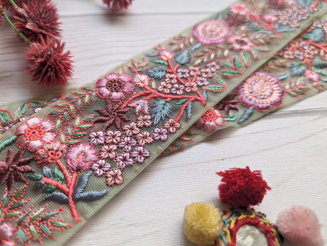 Indian Trim by the Yard, Green Net Lace, Saree Border, Boho Trim, India ...