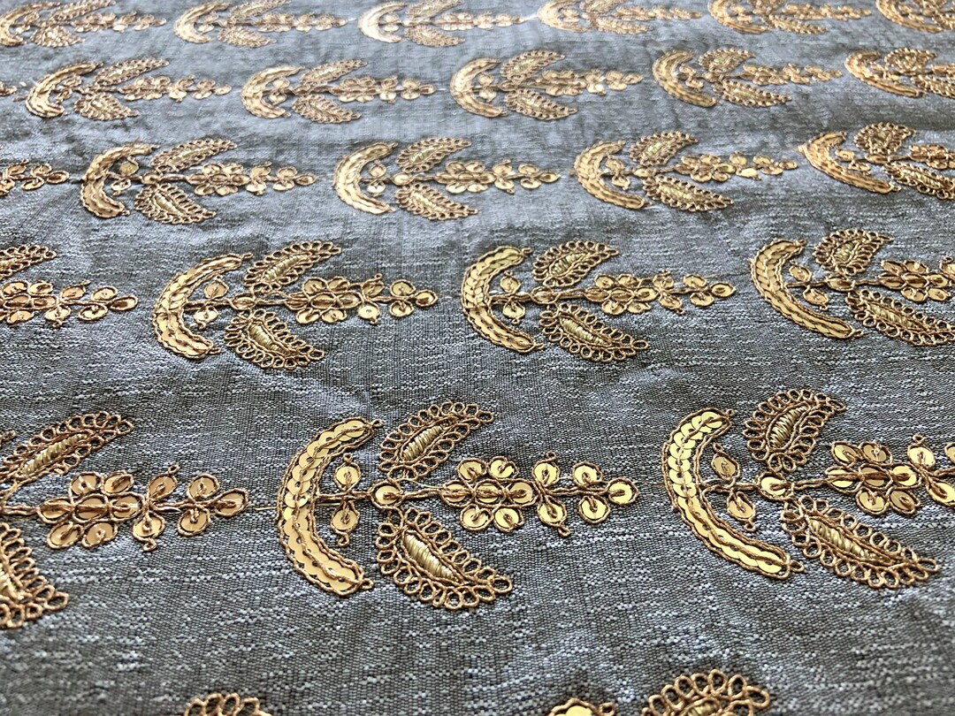 Indian Fabric, Grey Fabric, Floral Motifs, Embroidered, Dress Material ...