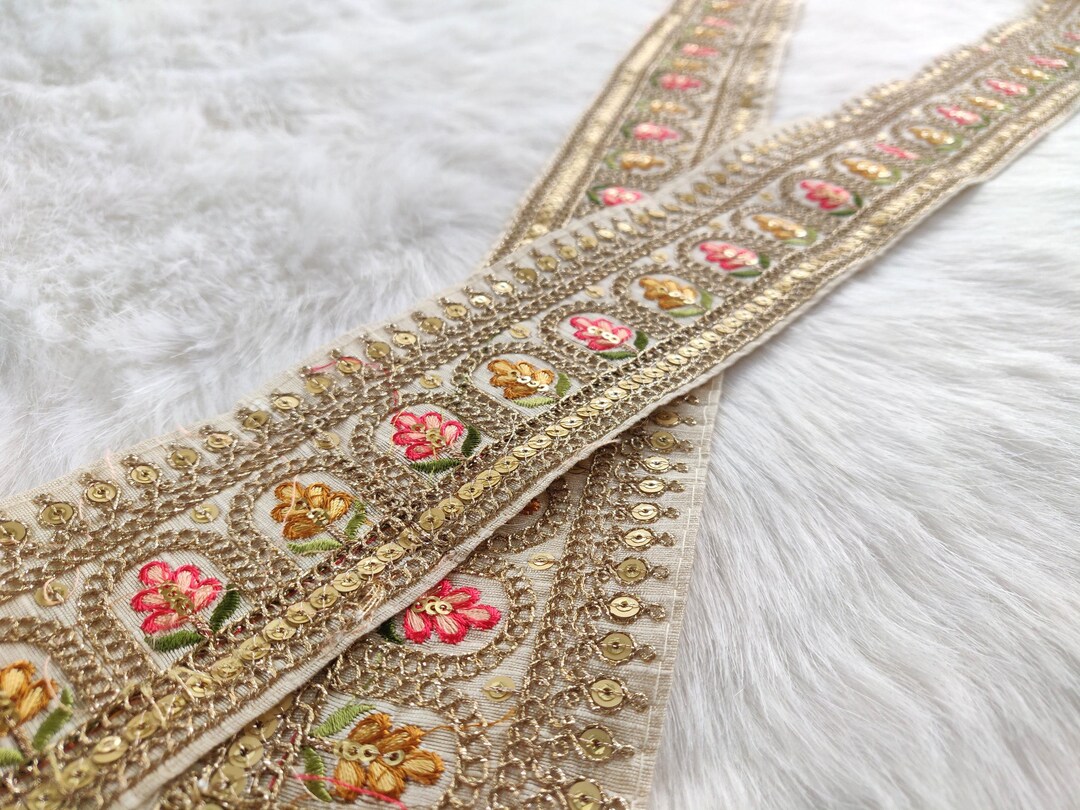 India Laces, Saree Border, Embroidered Trim, off White Lace, Indian ...