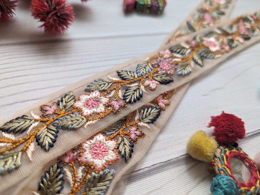 Indian Trim by the Yard, Pale Pink Net Lace, India Laces, Boho Trim ...