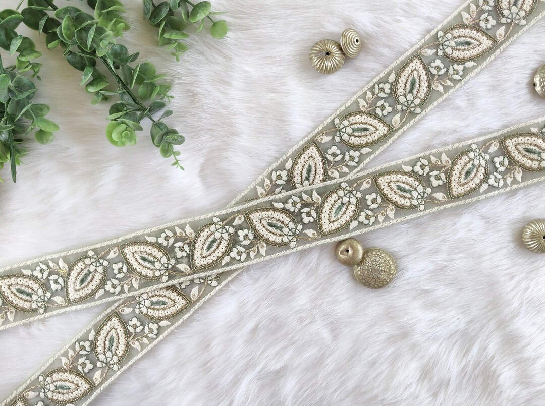 Green Net Trim, Indian Lace, Embroidered Net Border, Sari Border, India ...