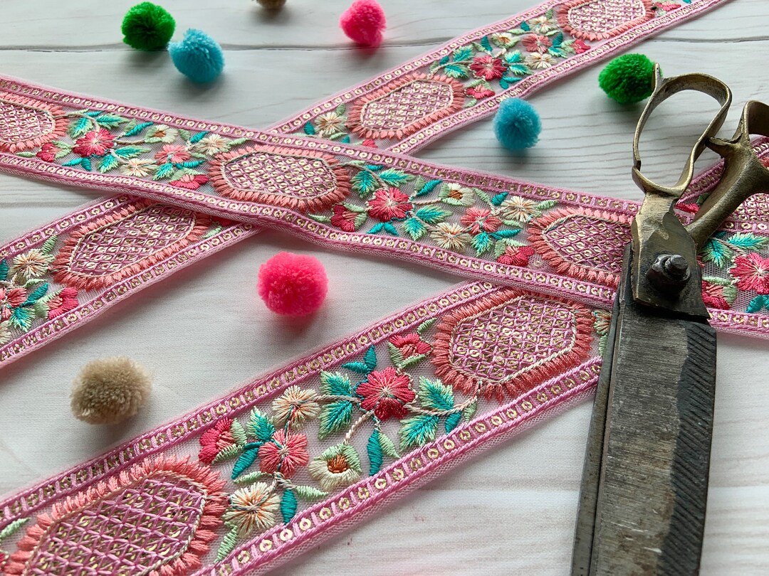Pink Color Trim, India Laces, Indian Trim by the Yard, Saree Border ...
