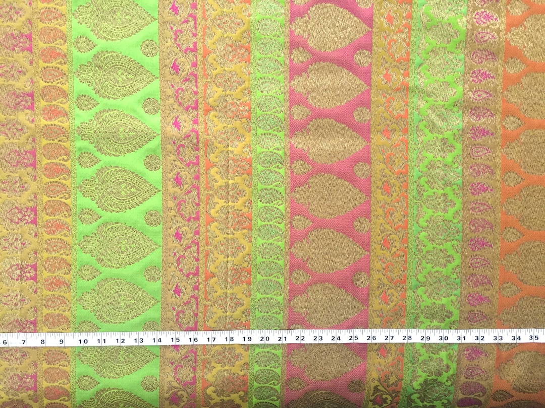 Brocade Fabric, Indian Brocade, Multicolored Fabric, Border Style ...