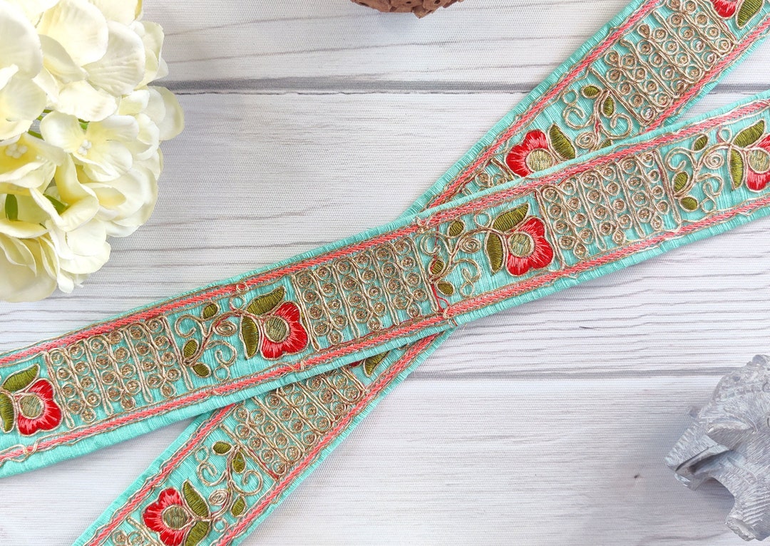 Indian Trims, Embroidered Sari Border, Blue Fabric Ribbon, Boho Fabric ...