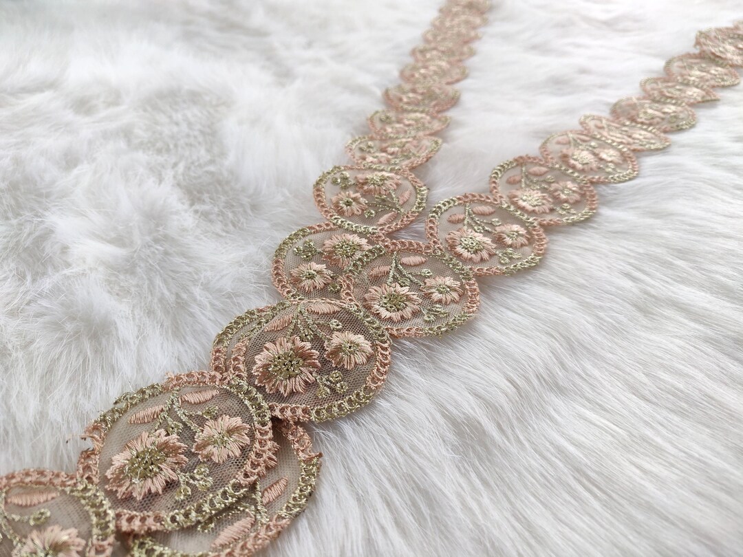 Indian Lace, Embroidered Net Border, Light Pink Net Trim, Sari Border ...