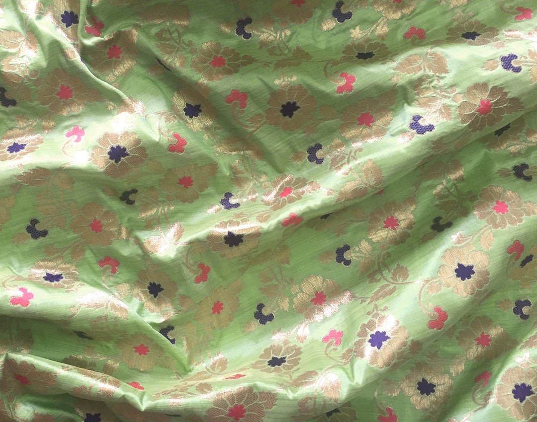 Indian Brocade Fabric, Indian Fabric, Green Fabric, Green Brocade ...