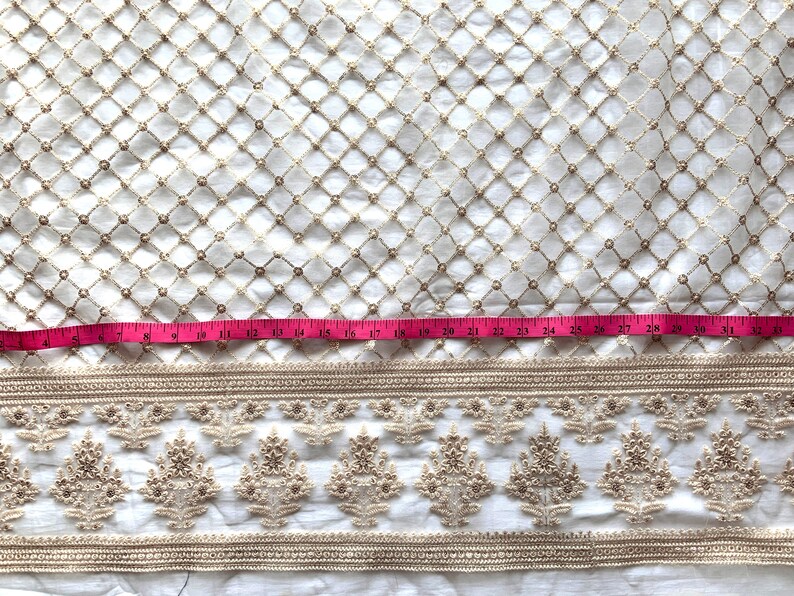 Indian Embroidered Fabric Cream Net Fabric With Beige and - Etsy