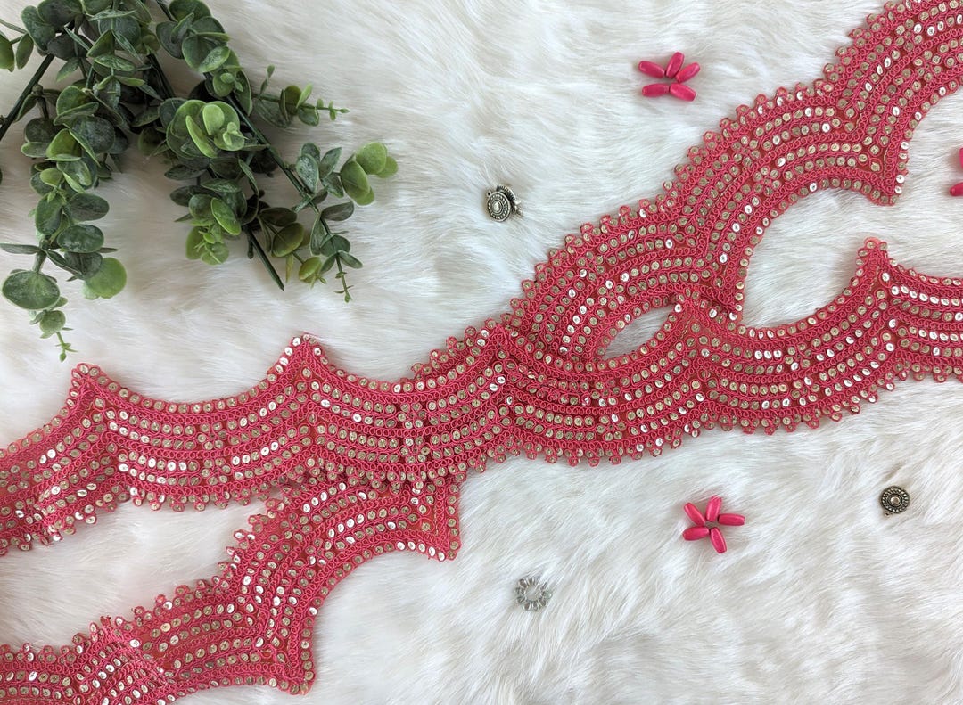 Fuchsia Trim, Indian Lace, Embroidered Borders, India Trim, Sequin Work ...