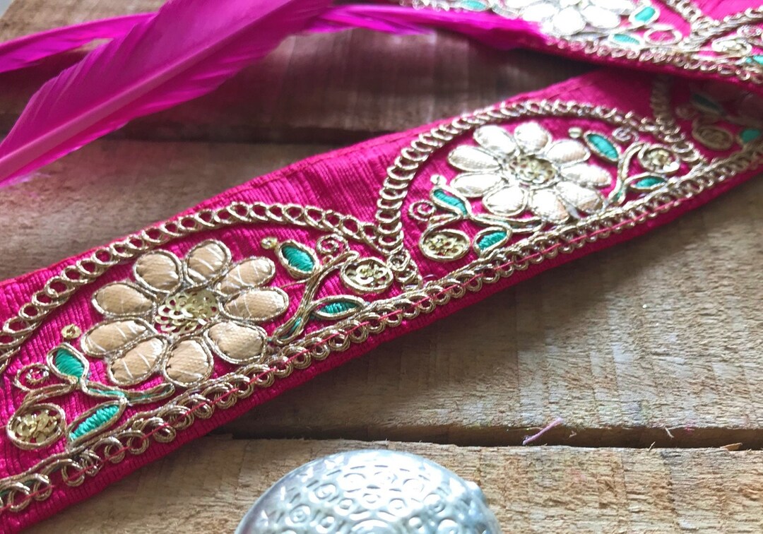 Indian Border, Pink Lace Border, Buta Embroidery, Indian Lace, Saree ...