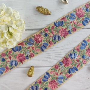 Indian Fabric Trim, Embroidered Ribbon, Multicolour Ribbon, Floral ...