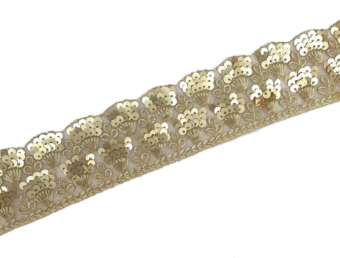 Golden Border, Indian Trim, Scalloped Trim With Sequin, Embroidered ...
