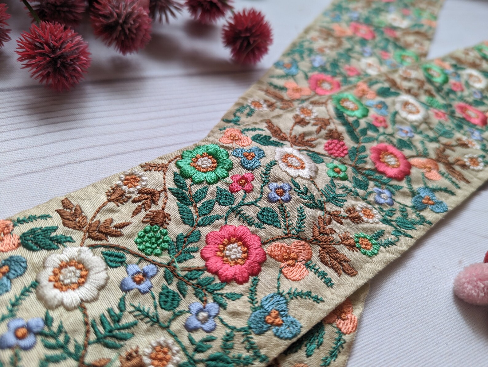 Boho Trim, Saree Border, Embroidered Trim, Beige Lace, Indian Trim by ...