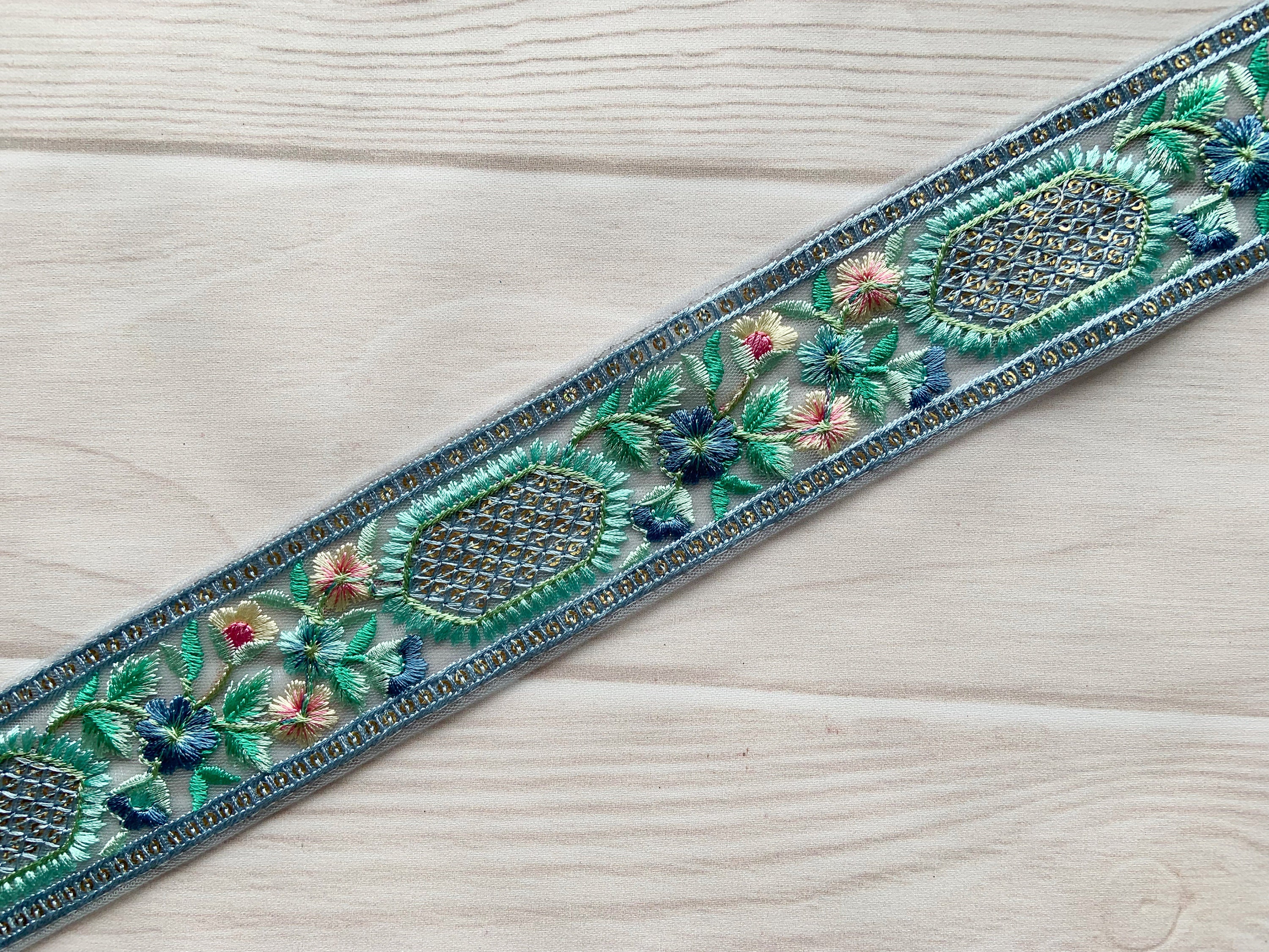 India Laces, Saree Border, Embroidered Trim, Blue Lace, Indian Trim by ...