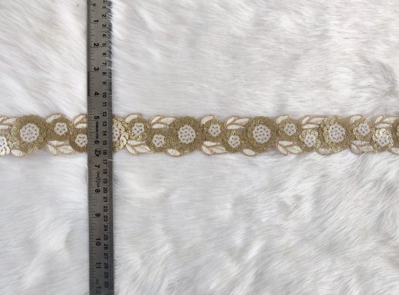 Indian Lace, off White, Golden Border, Floral, Trim by the Yard, Craft ...