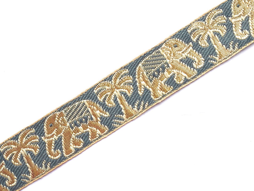 Greyish Blue Trim, Elephant Tree Pattern, Indian Border, Jacquard ...