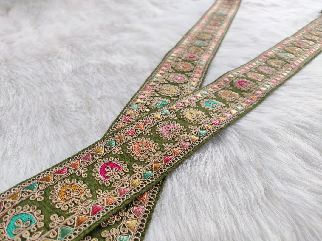 Green Color Trim, Indian Trim by the Yard, Saree Border, Embroidered ...
