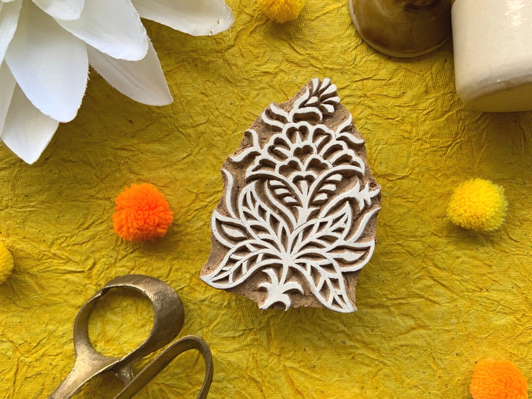 Decorative Wooden Blocks, Handmade Wooden Stamp, Floral Block, Fabric ...