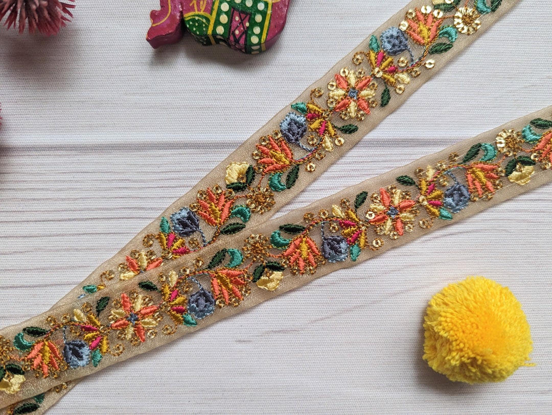 Indian Trim by the Yard, Boho Trim, Saree Border, Embroidered Trim ...
