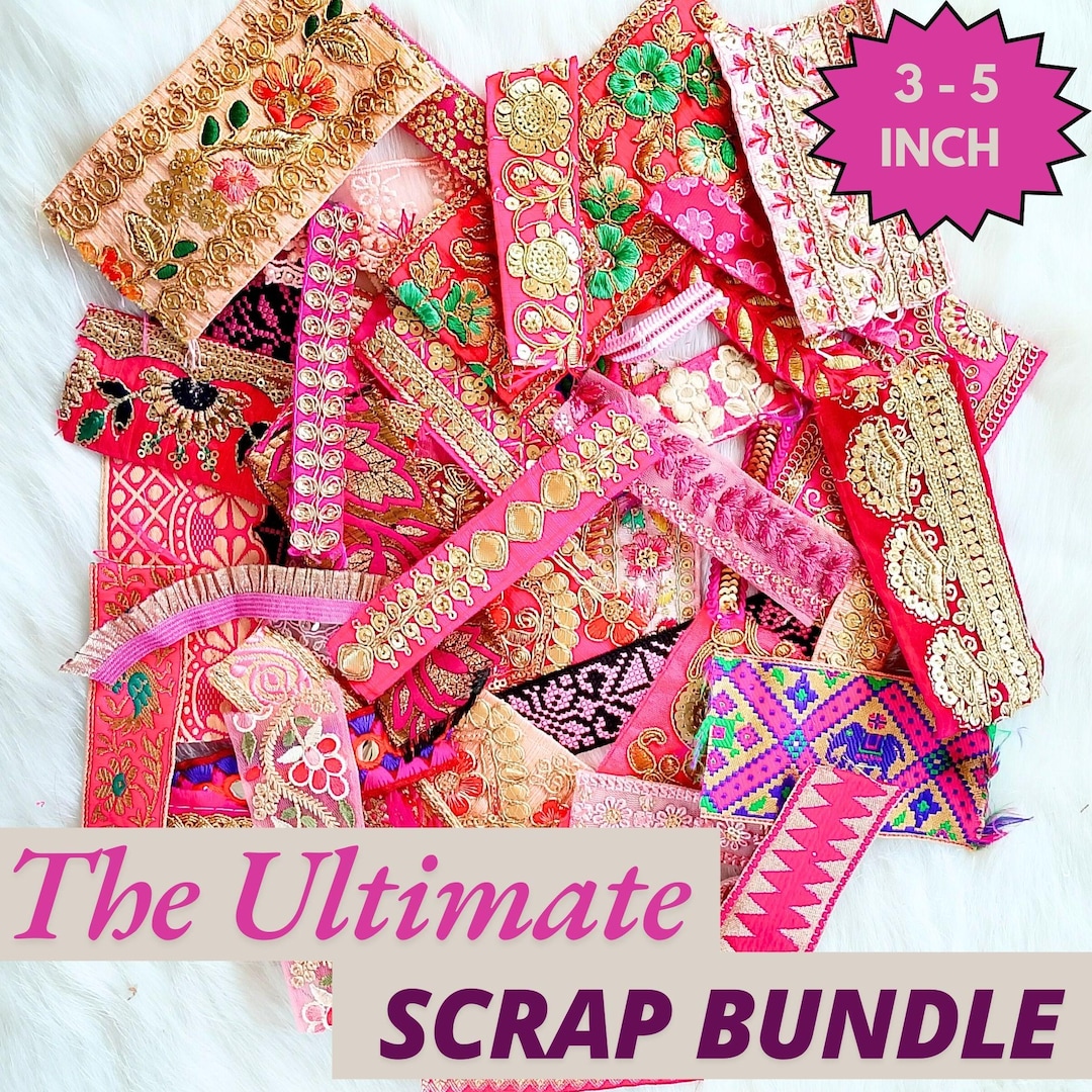 Pink Lace Bundle, Trim Remnant Pack, Embroidered, Indian Lace, Sampler ...