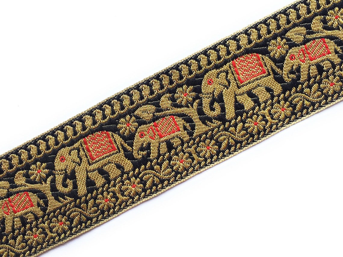 Elephant Pattern, Black Trim, Indian Border, Jacquard, Decorative ...