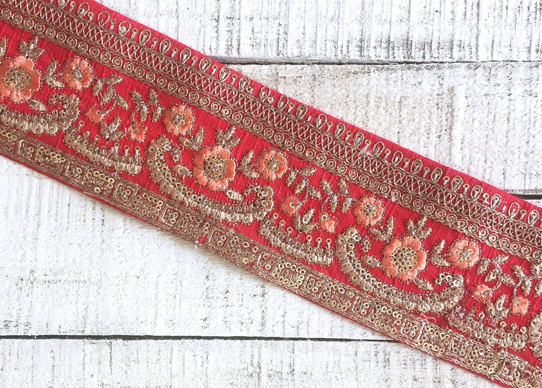Red Fabric Lace, Trim by the Yard, Craft Lace, Sequins, Indian Laces ...