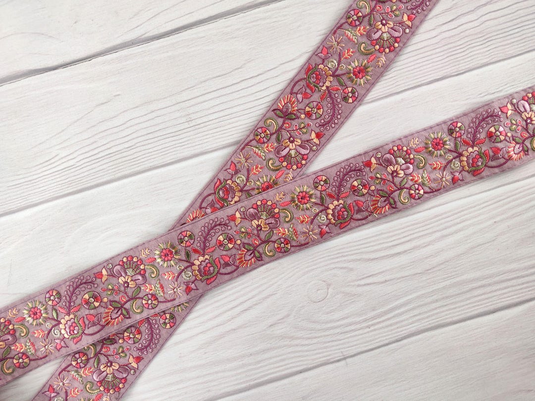 Lace by the Yard, Embroidered Border, Purple Color Trim, Multicolored ...
