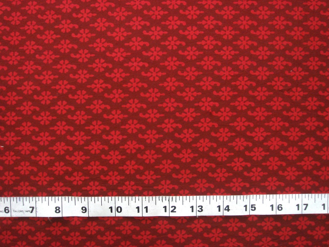 Indian Printed Cotton Fabric, Small Red Floral Print on Reddish Brown ...