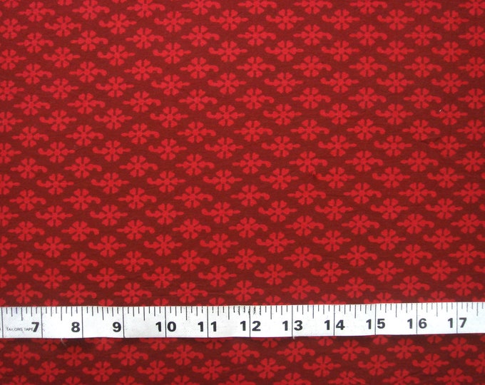 Indian Printed Cotton Fabric, Small Red Floral Print on Reddish Brown ...