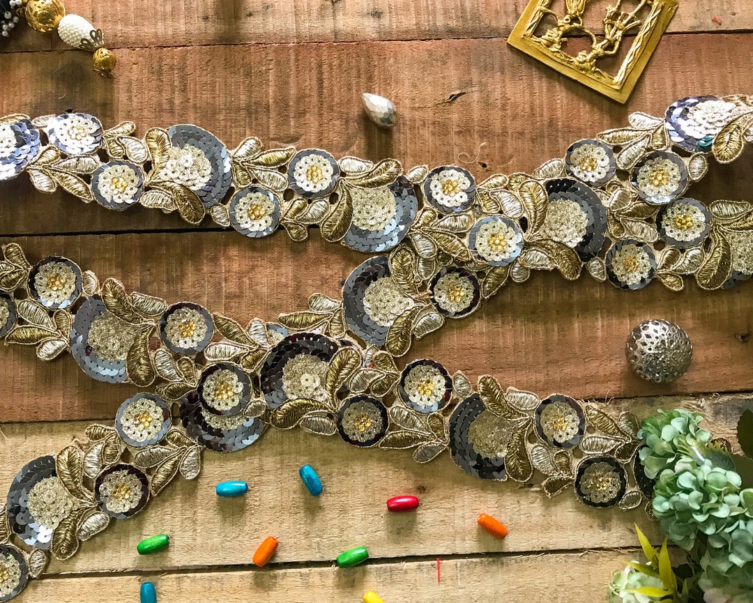 Black and Gold Trim, Indian Sari Border, Sequin, Sari Border, Cutwork ...