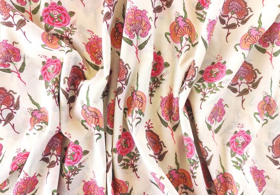 Indian Block Print Fabric by the Yard Jaipur Fabric | Etsy