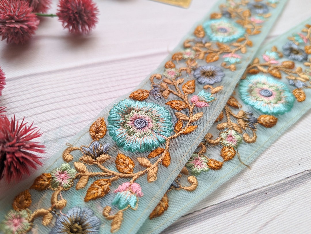 Saree Border, Boho Trim, Indian Trim by the Yard, Embroidered, Floral ...