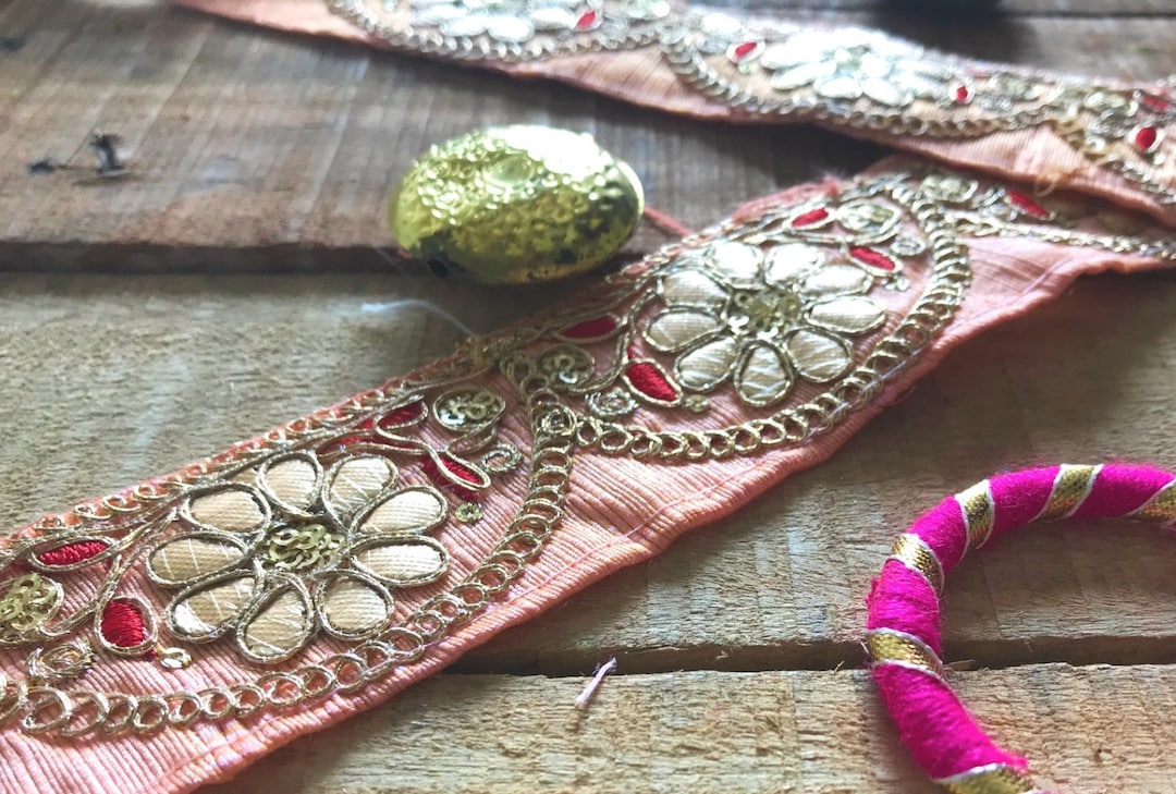 Trim by the Yard, Peach Lace Border, Saree Border, Indian Lace, Buta ...