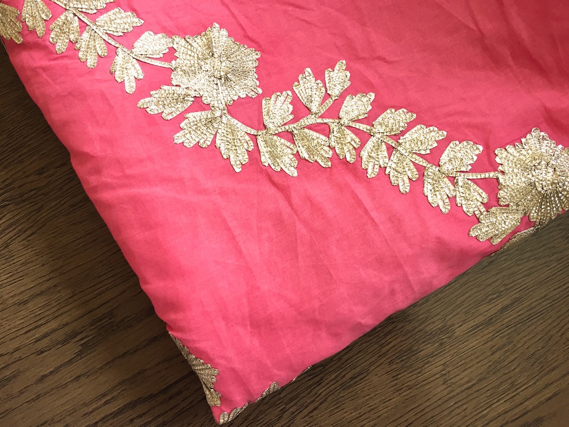 Pink embroidered fabric dupatta fabric indian fabric floral | Etsy