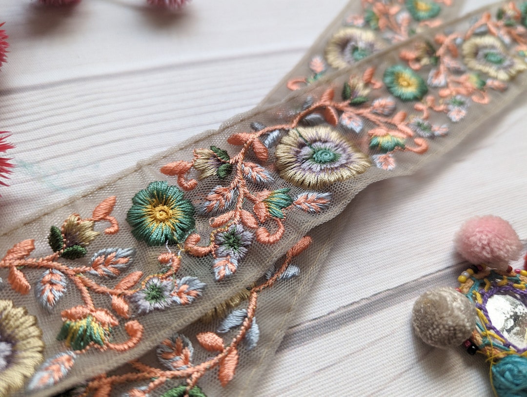 Boho Trim, Indian Trim by the Yard, Embroidered, Floral, Saree Border ...