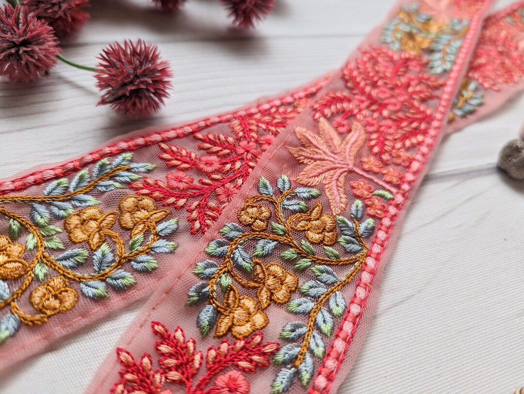 Indian Trim by the Yard, Saree Border, Pink Net Lace,boho Trim, India ...