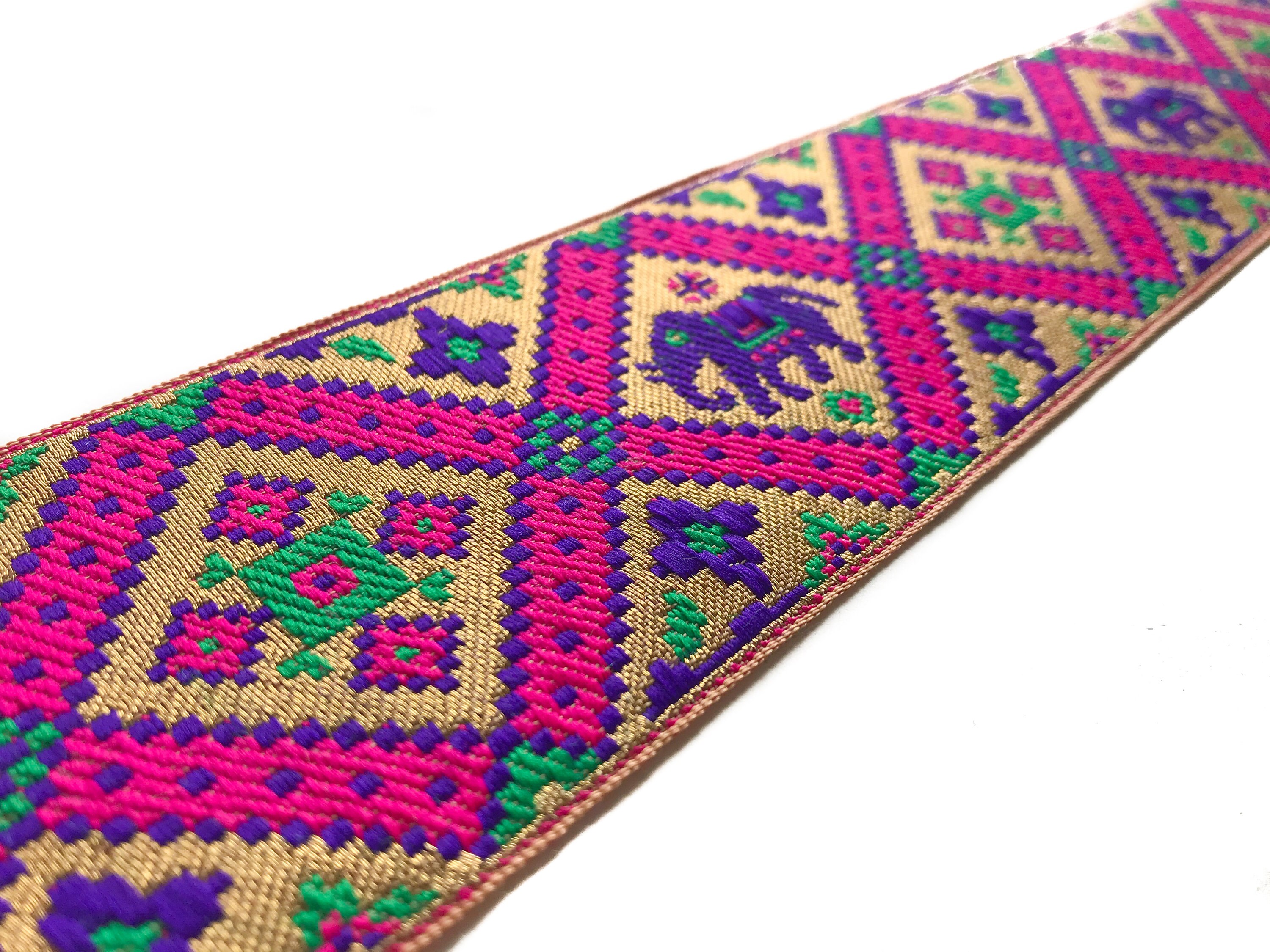 Indian Trims, Jacquard Sari Border, Pink Fabric Ribbon, Boho Fabric ...