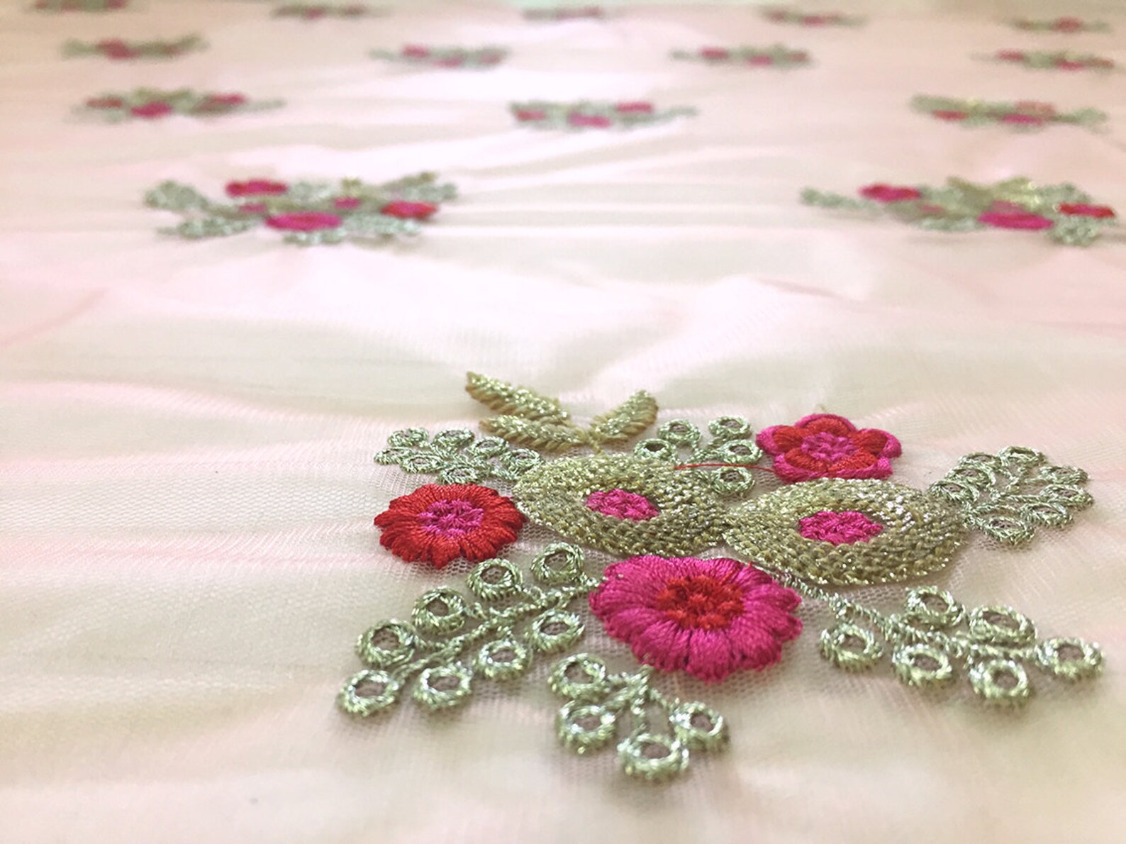 Embroidered Fabric Indian Net/mesh Fabric Floral Motifs - Etsy