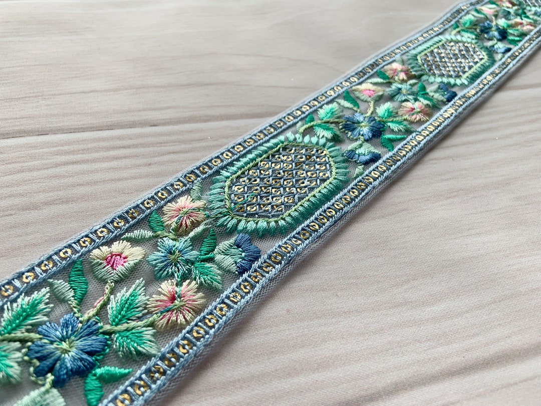 India Laces, Saree Border, Embroidered Trim, Blue Lace, Indian Trim by ...